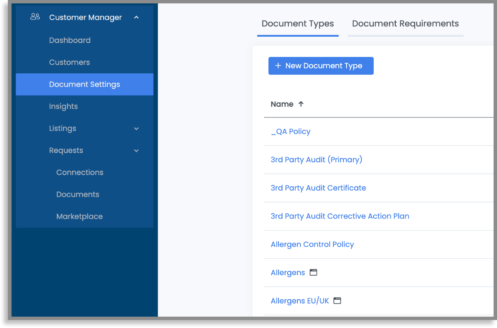 Document Settings - Types & Requirements – TraceGains Academy