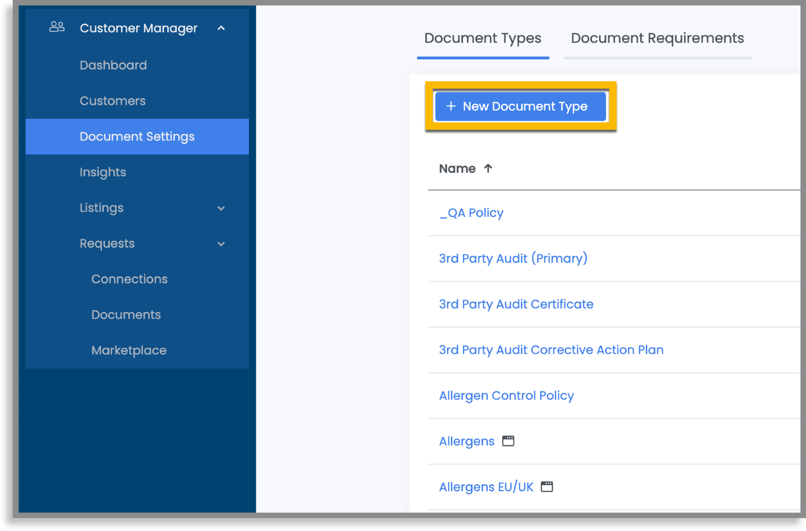Document Settings - Types & Requirements – TraceGains Academy