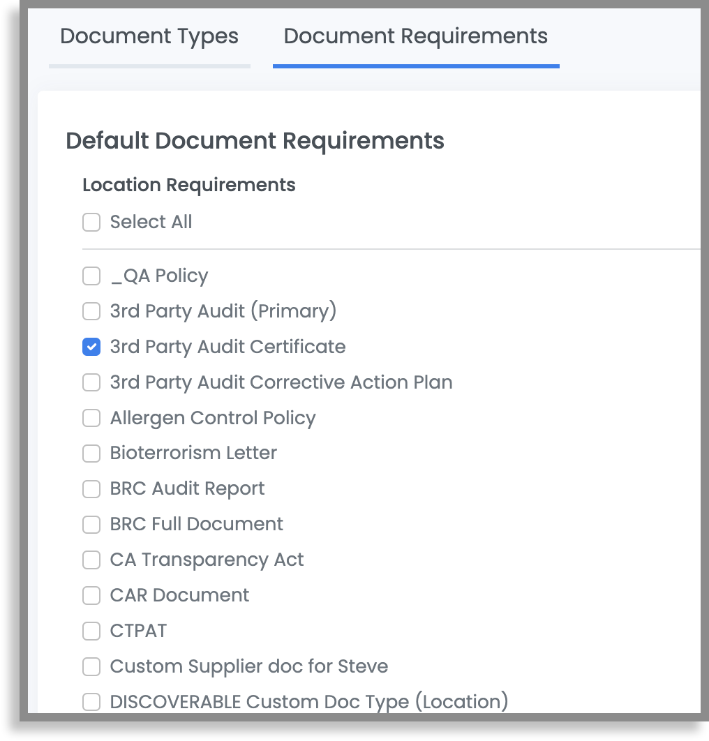 Document Settings - Types & Requirements – TraceGains Academy